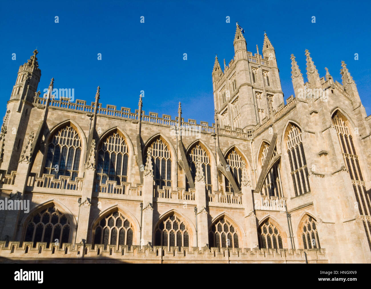 St Peter's Abbey in Bath, Somerset, UK against a clear blue sky Stock ...