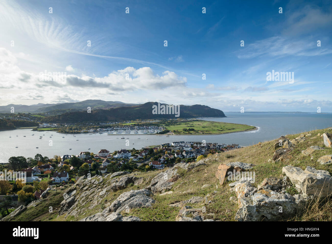 View from Deganwy castle looking over the Conwy Estuary Stock Photo - Alamy