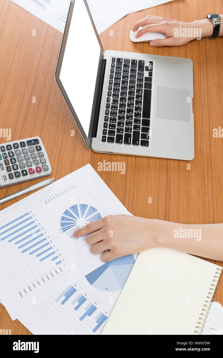 businessman working with document and computer notebook laptop on ...