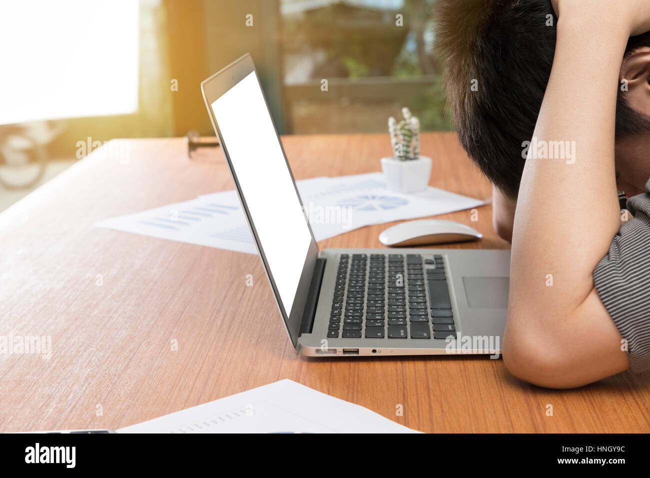 man with laptop computer on office desk - frustrate, stress, upset ...