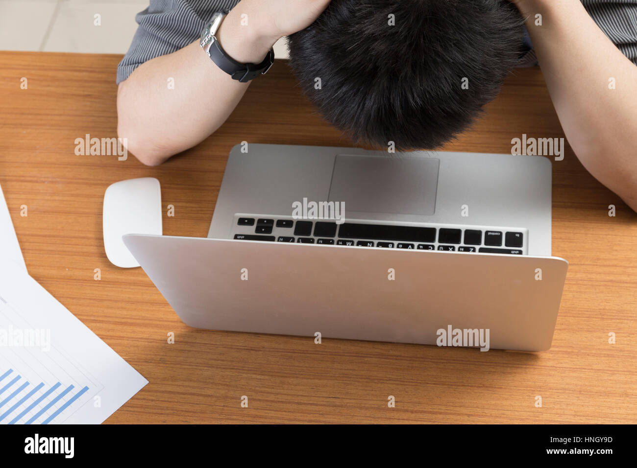 man with laptop computer on office desk - frustrate, stress, upset ...