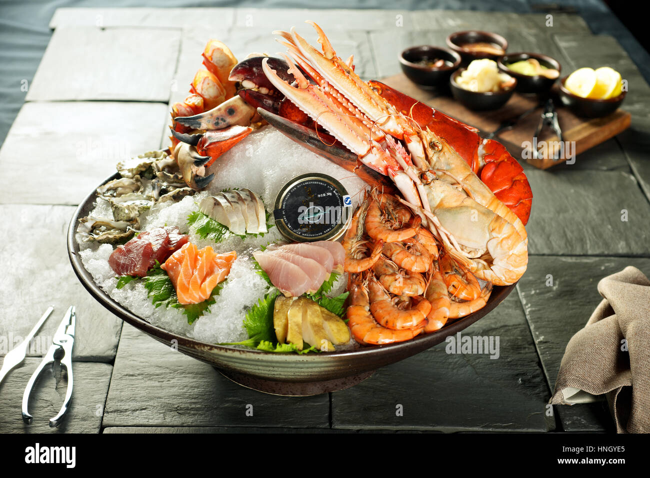 Seafood platter with tasty giant lobster Stock Photo - Alamy