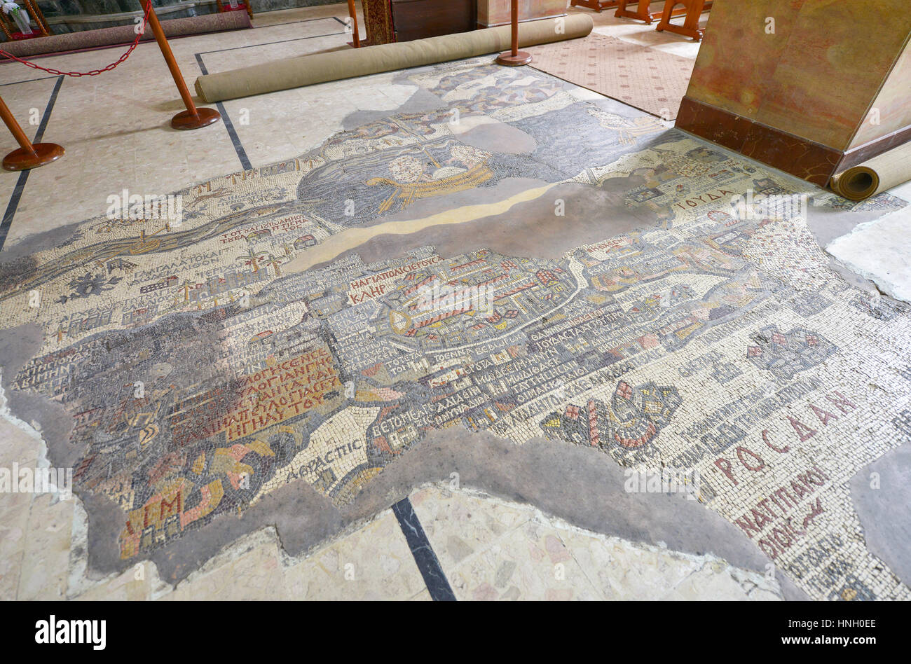 Mosaic in the greek Orthodox Basilica of Saint George of Madaba, Jordan ...