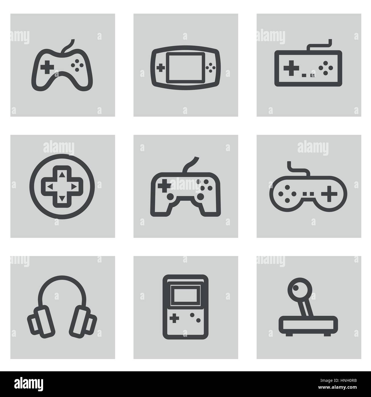 Vector line video game icons set on grey background Stock Vector Image ...