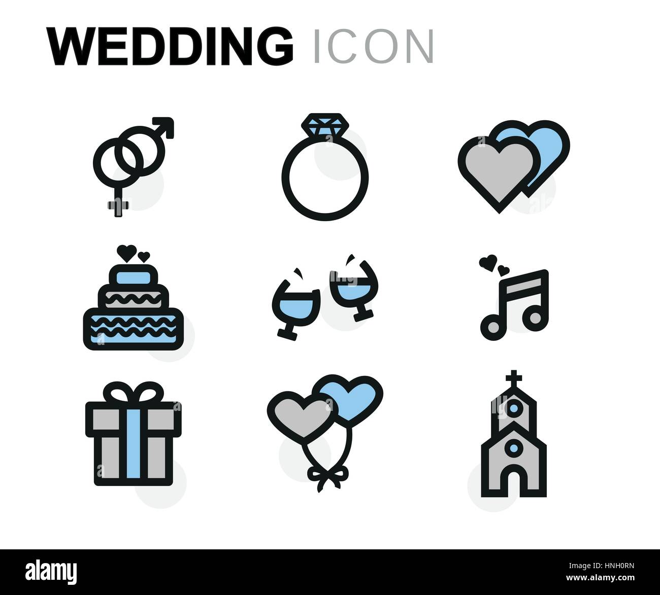 Vector flat wedding icons set on white background Stock Vector Image ...