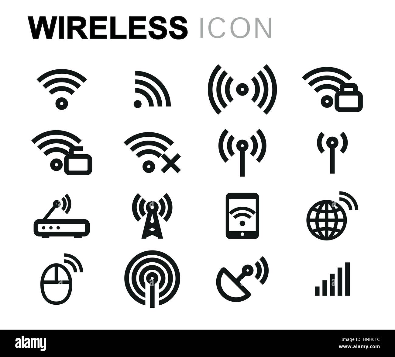 Vector line wireless icons set on white background Stock Vector Image ...