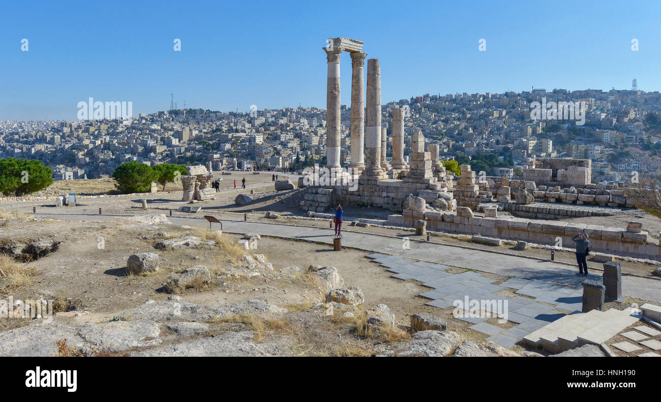 Amman, Jordan - December 9, 2016: People visiting ancient ruins of a ...