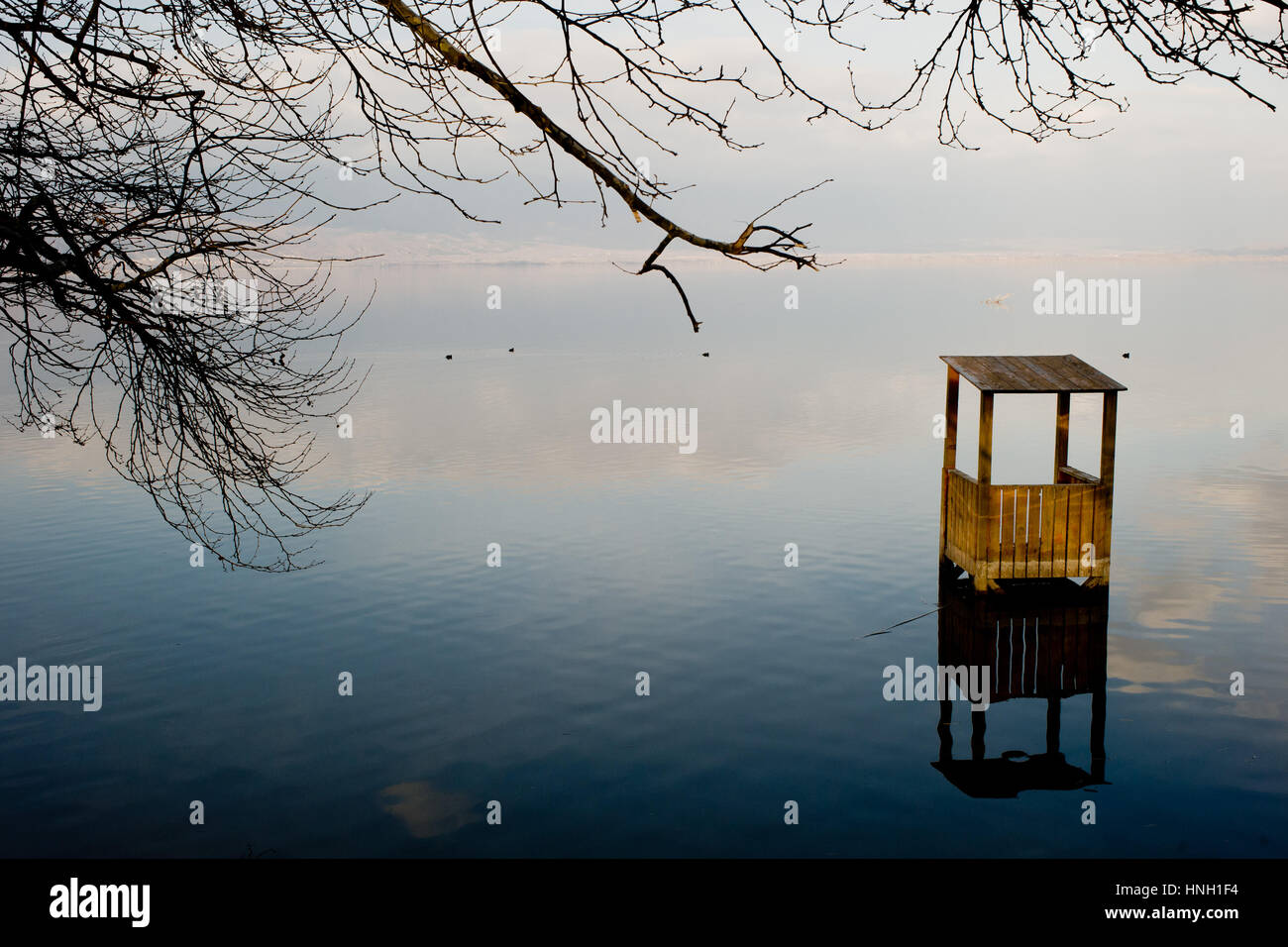 Doiran or Dojran lake in southeastern Macedonia. The lake has an area ...