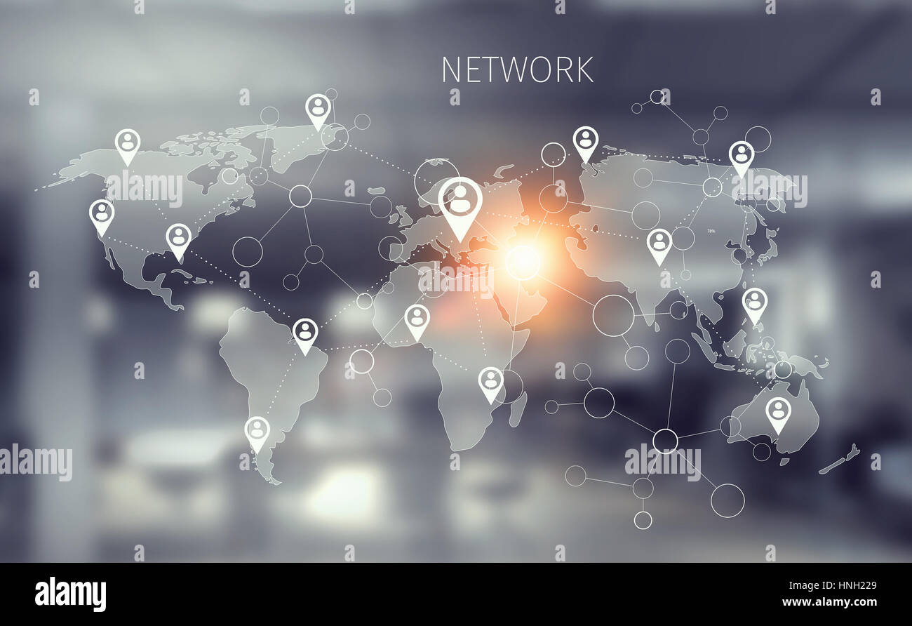 Office interior and social connection lines as networking concept ...