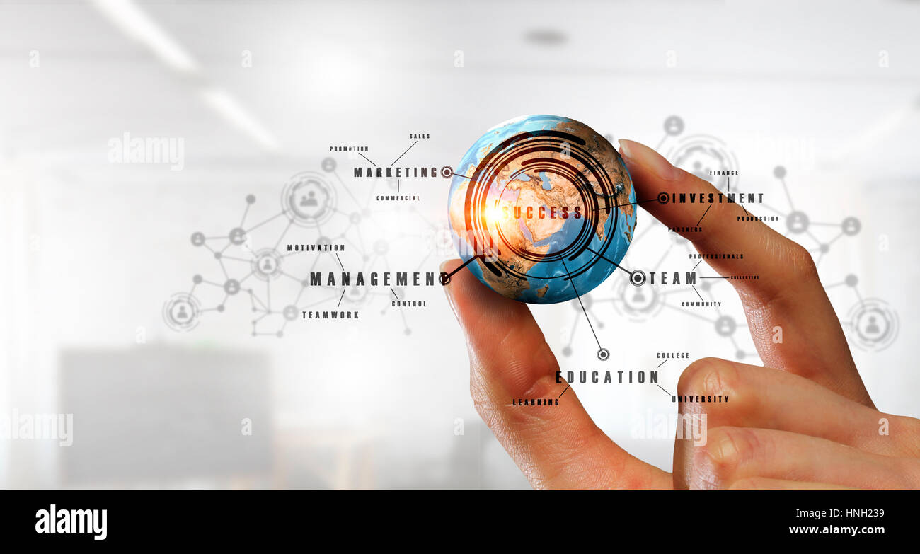 Female hand holding Earth planet presenting connection technologies concept. Elements of this ...