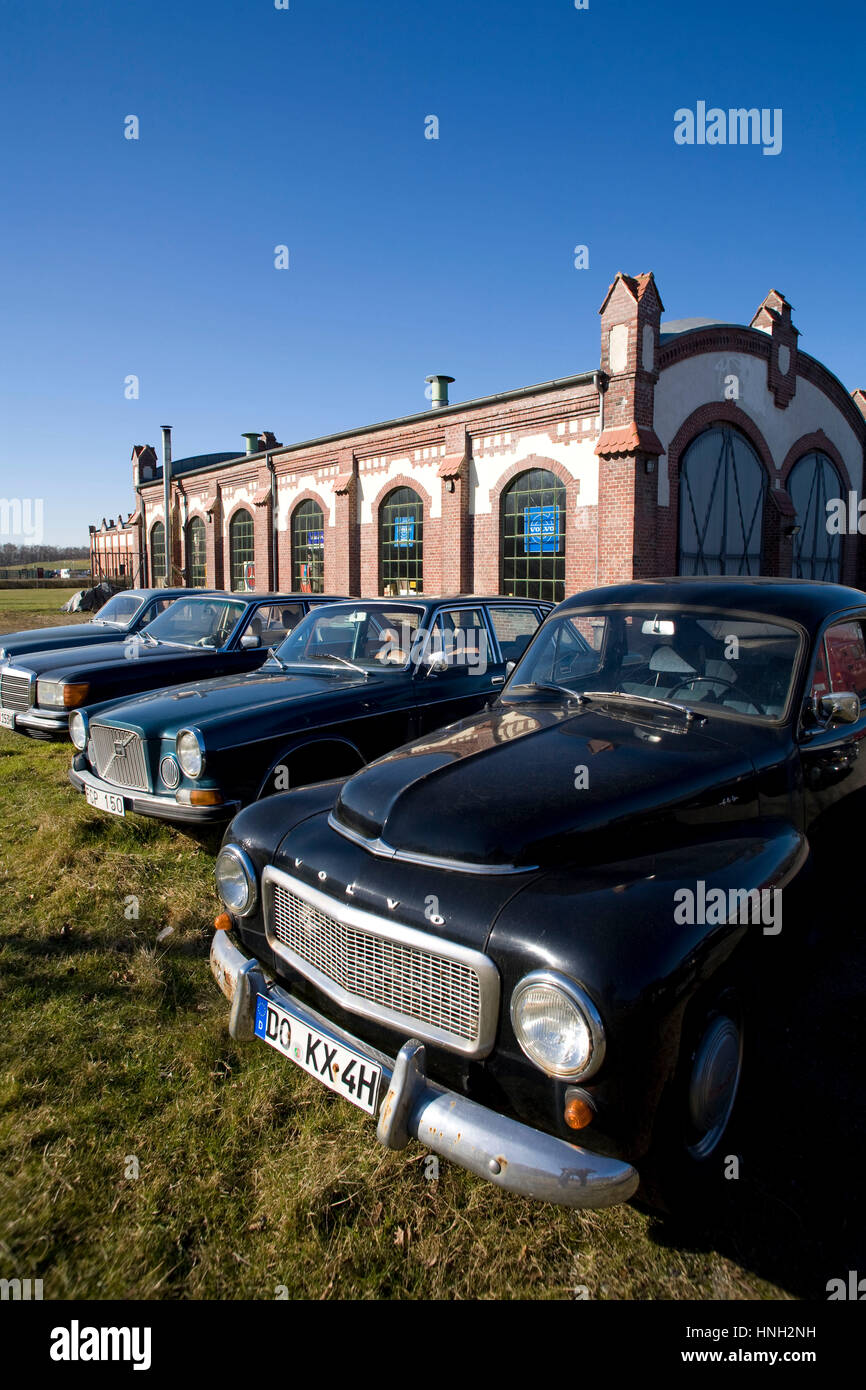 Germany, Waltrop, old Volvo PV 544 car in front of a building of the ...