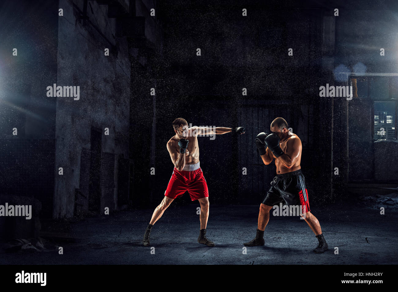 Two agressive box fighters having sparring. Mixed media Stock Photo - Alamy
