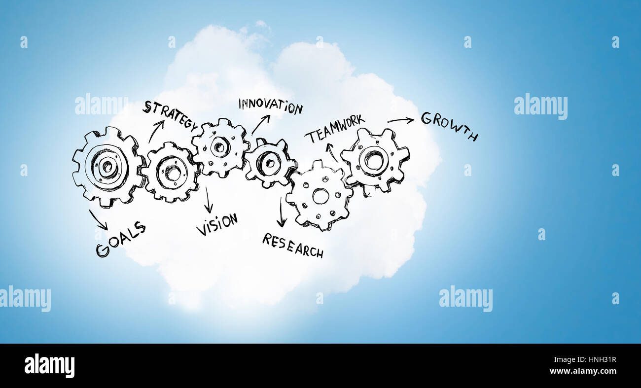 Abstract background with connected gears and icons for teamwork ...