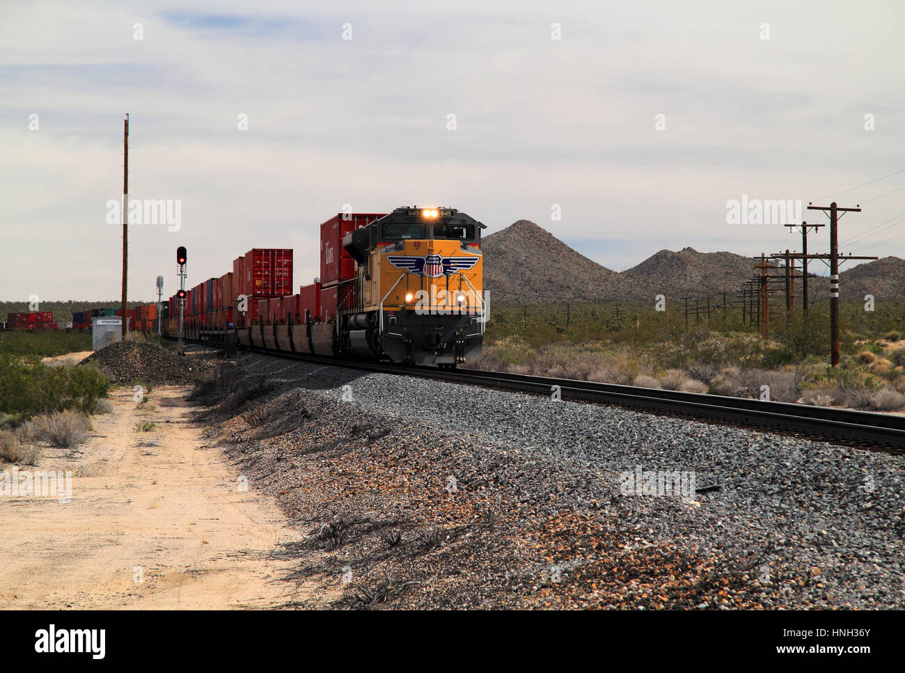 MOJAVE NATIONAL PRESERVE, CA - MARCH 27: A Union Pacific freight train ...