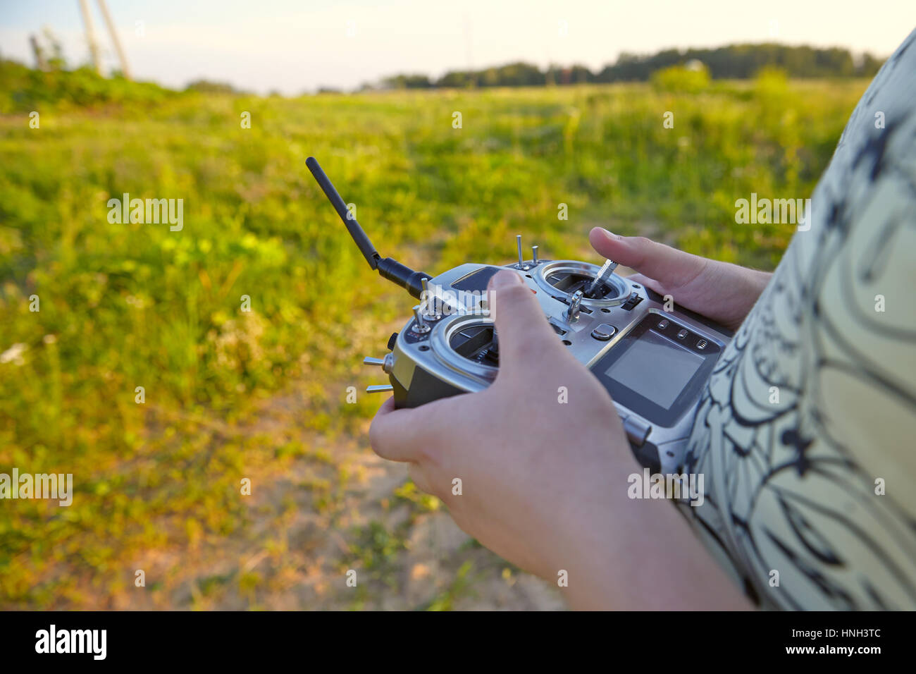 Remote control for quadrocopter, close-up. Transmitter for controlling ...
