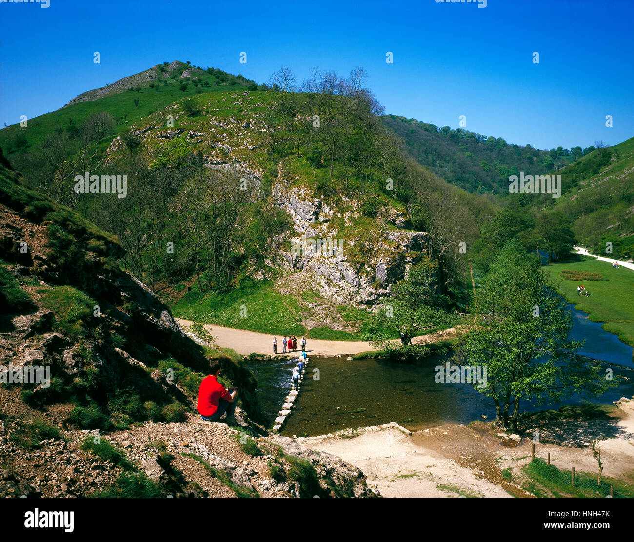 The Stepping Stones across the River Dove, Dovedale, Derbyshire ...