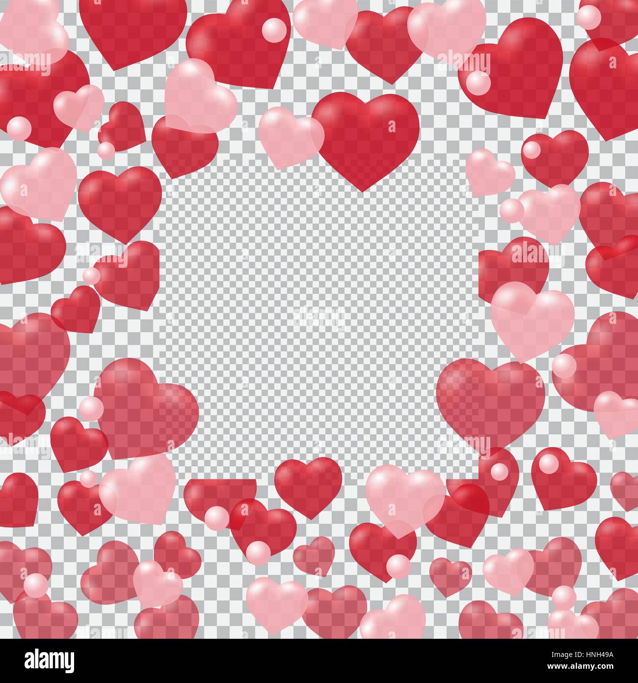 Red and pink translucent hearts arranged in a circle. Place the cell ...