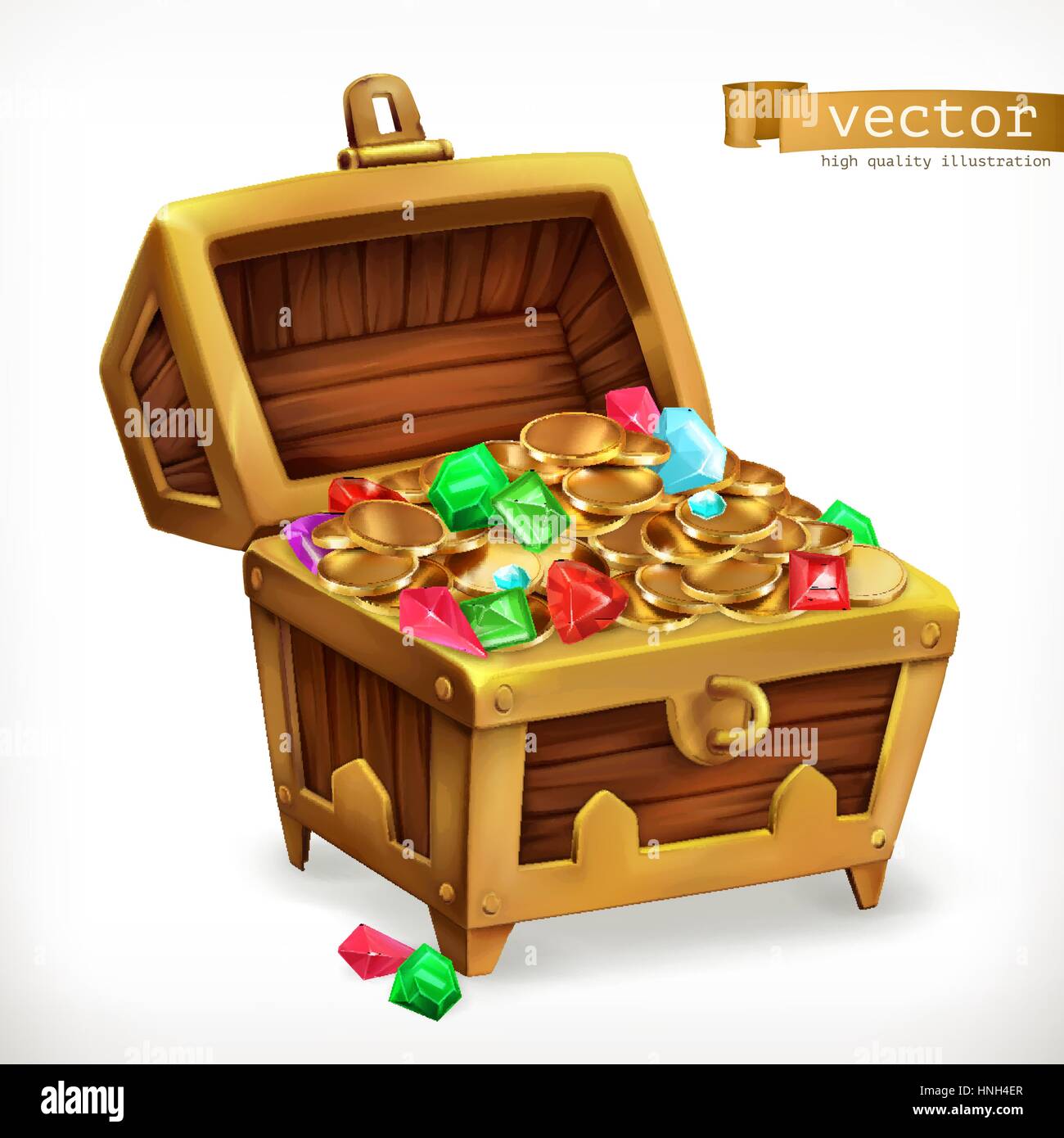 Treasure chest. Gems and gold coins. 3d vector icon Stock Vector Image ...