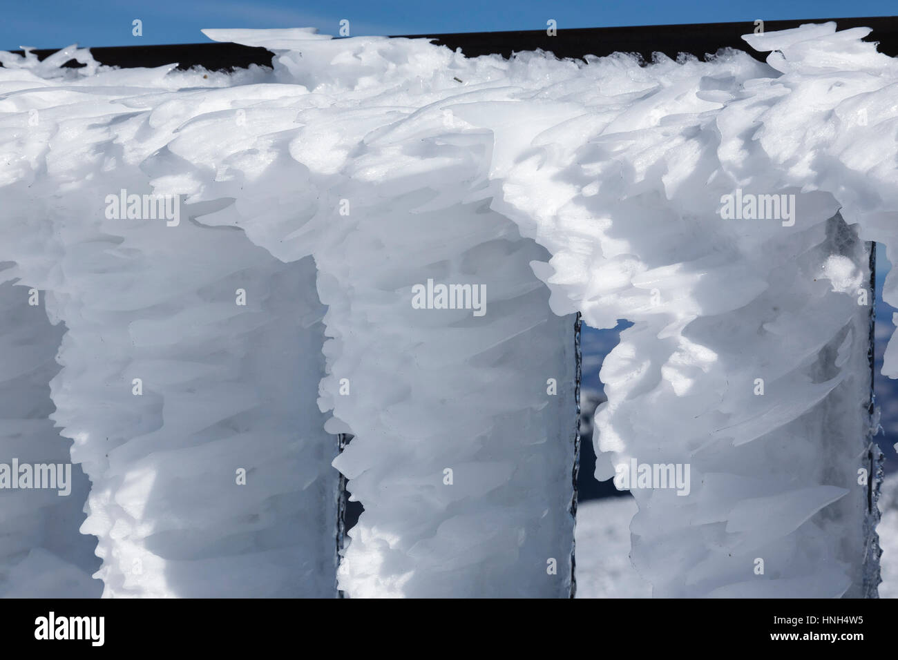 Rime ice on the summit of Mount Washington in the White Mountains, New ...