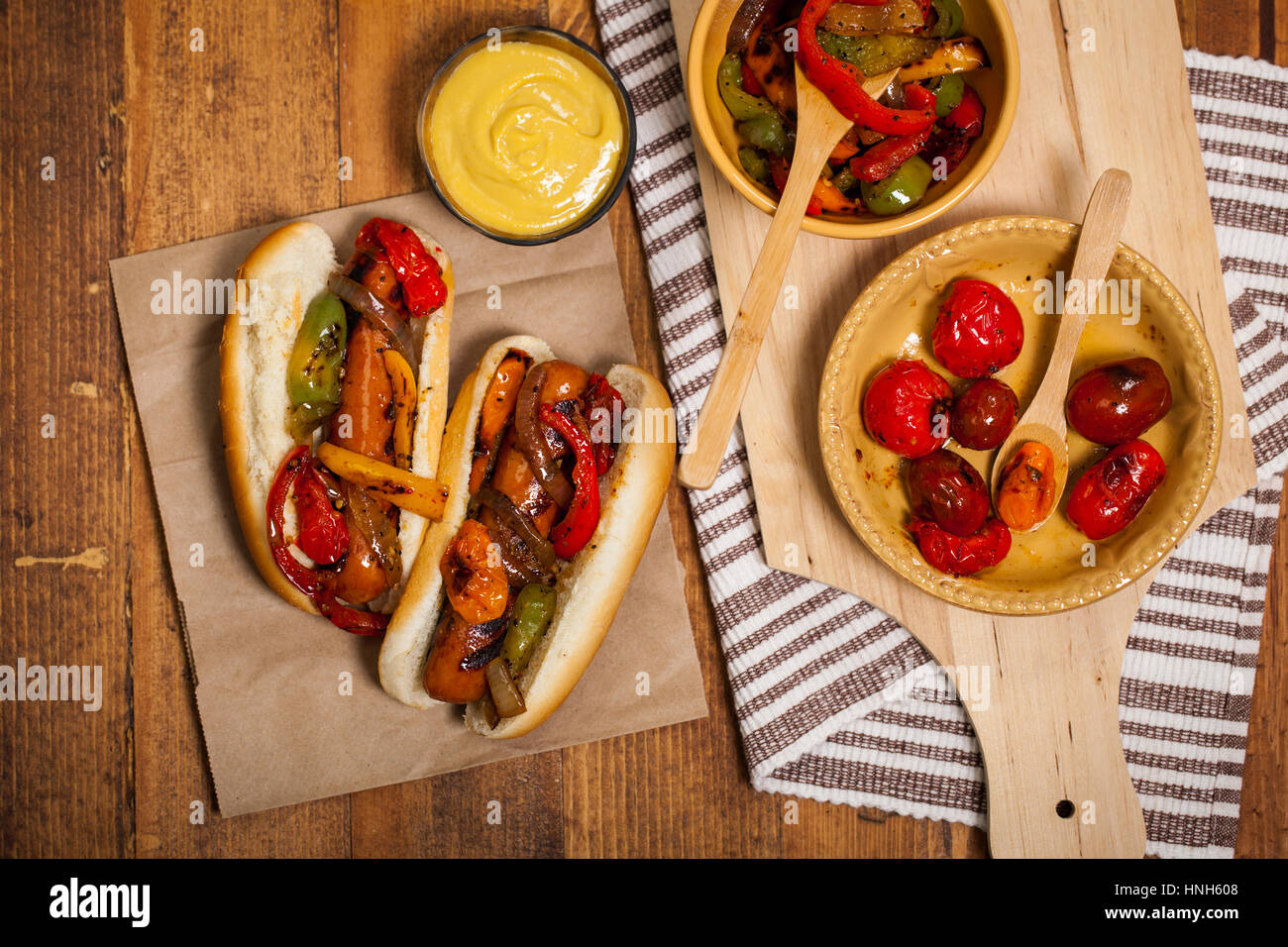 Sausage and Roasted Pepper Hot Dogs Sandwich Stock Photo - Alamy