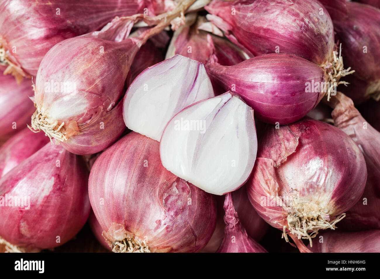 closeup details of sliced shallot, macro shot Stock Photo - Alamy