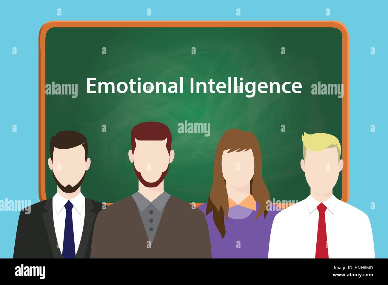 emotional intelligence illustration with four people in front of green ...