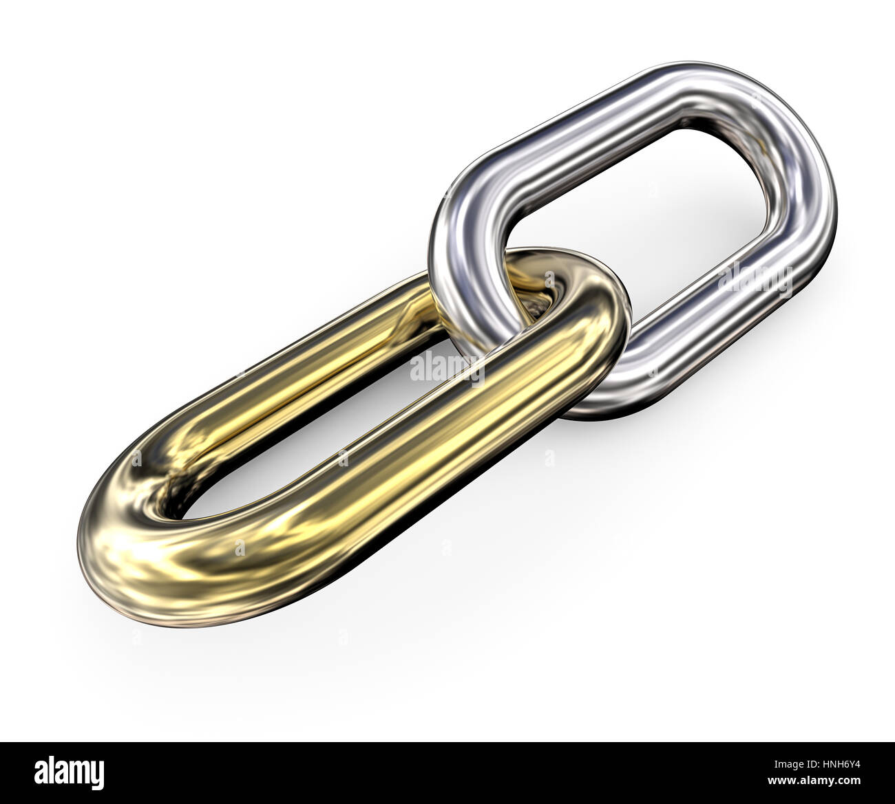 2 Chain Links of Gold and Silver on white background. 3D render Stock ...