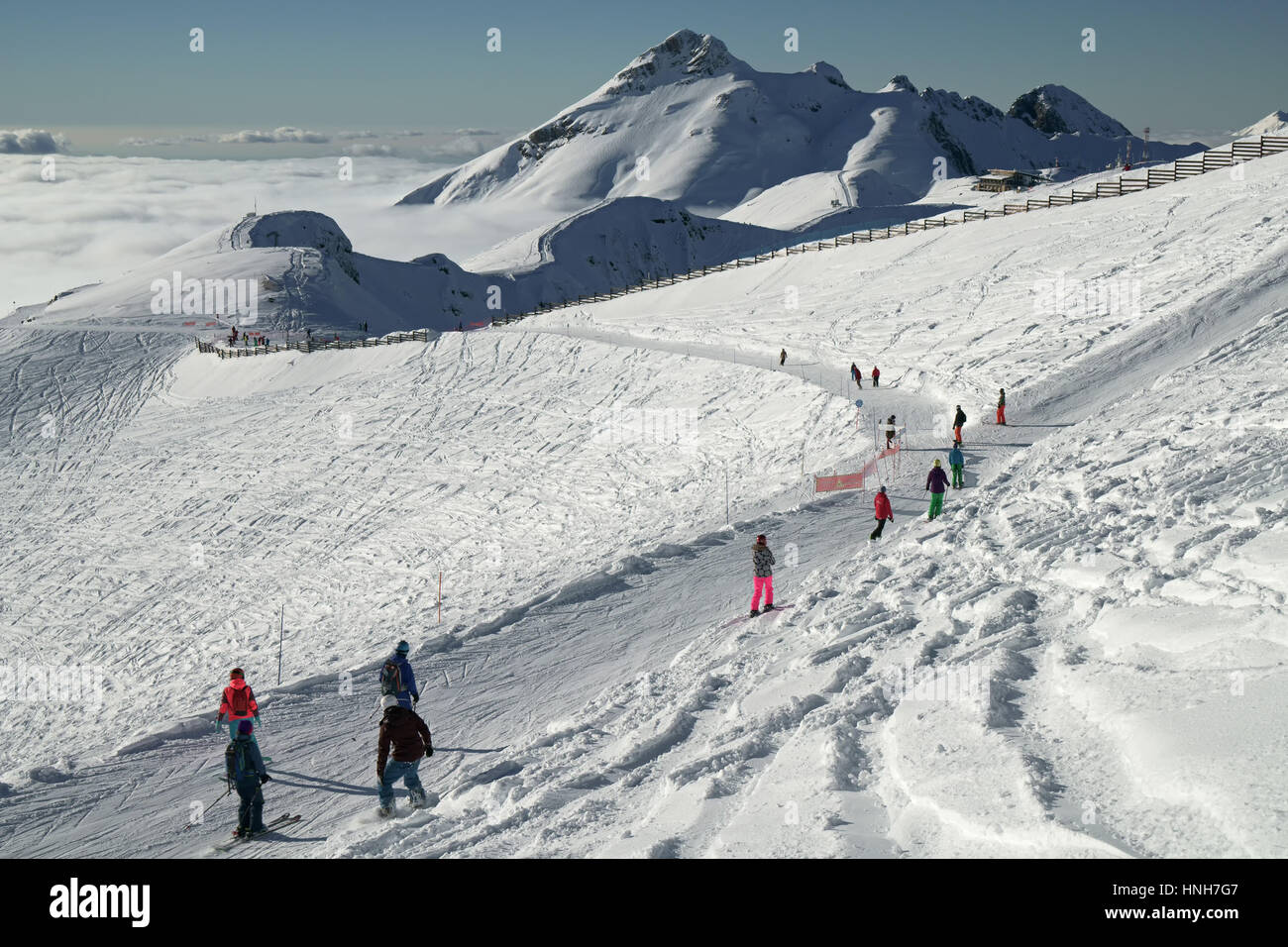 Southern slope of Rosa Peak 2320 meters above sea level in ski resort ...
