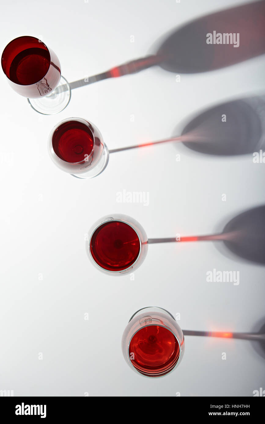 diogonal line from ine glasses isolated on white background view from ...