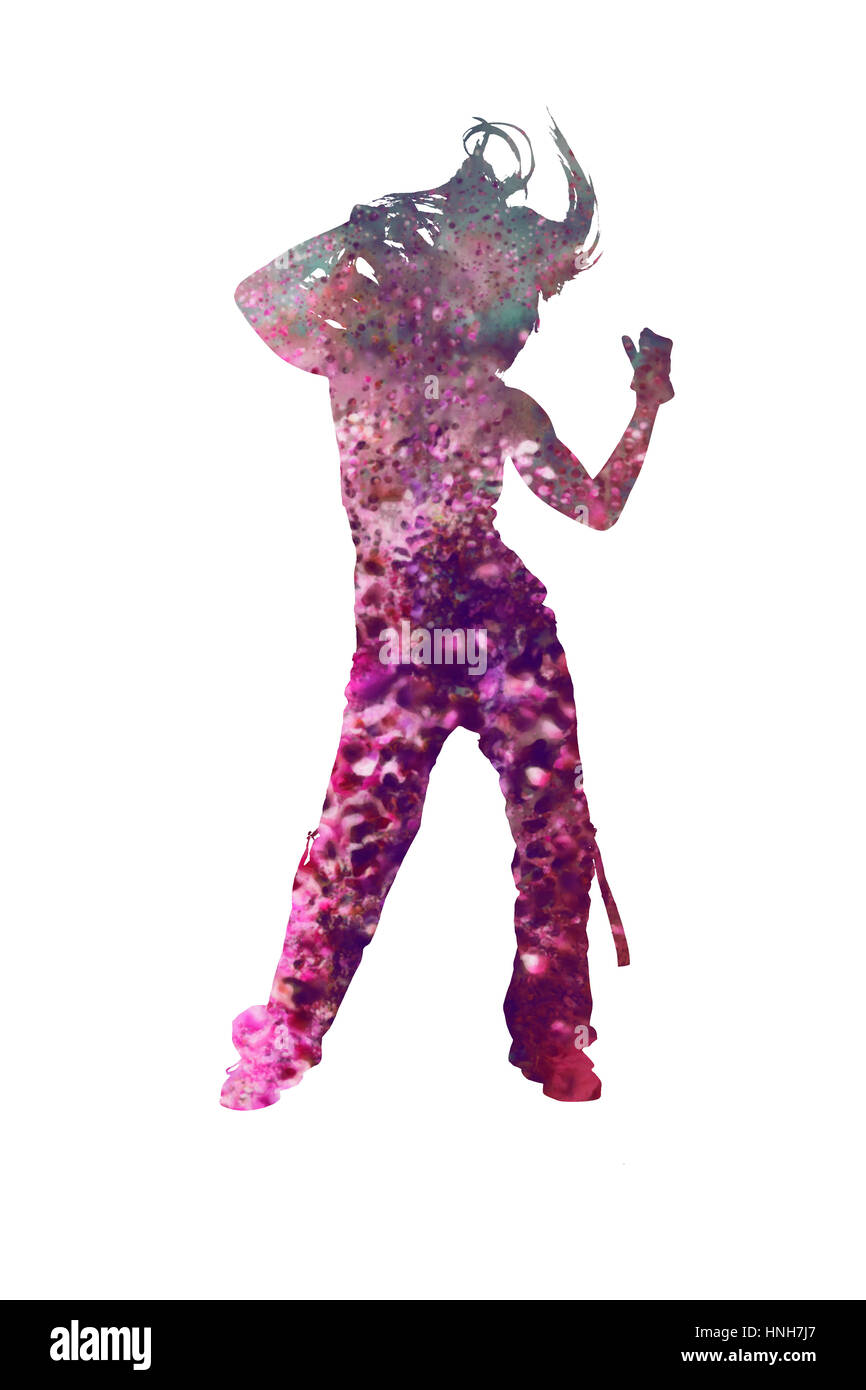 Dancing girl in double exposure, isolated on white background Stock ...
