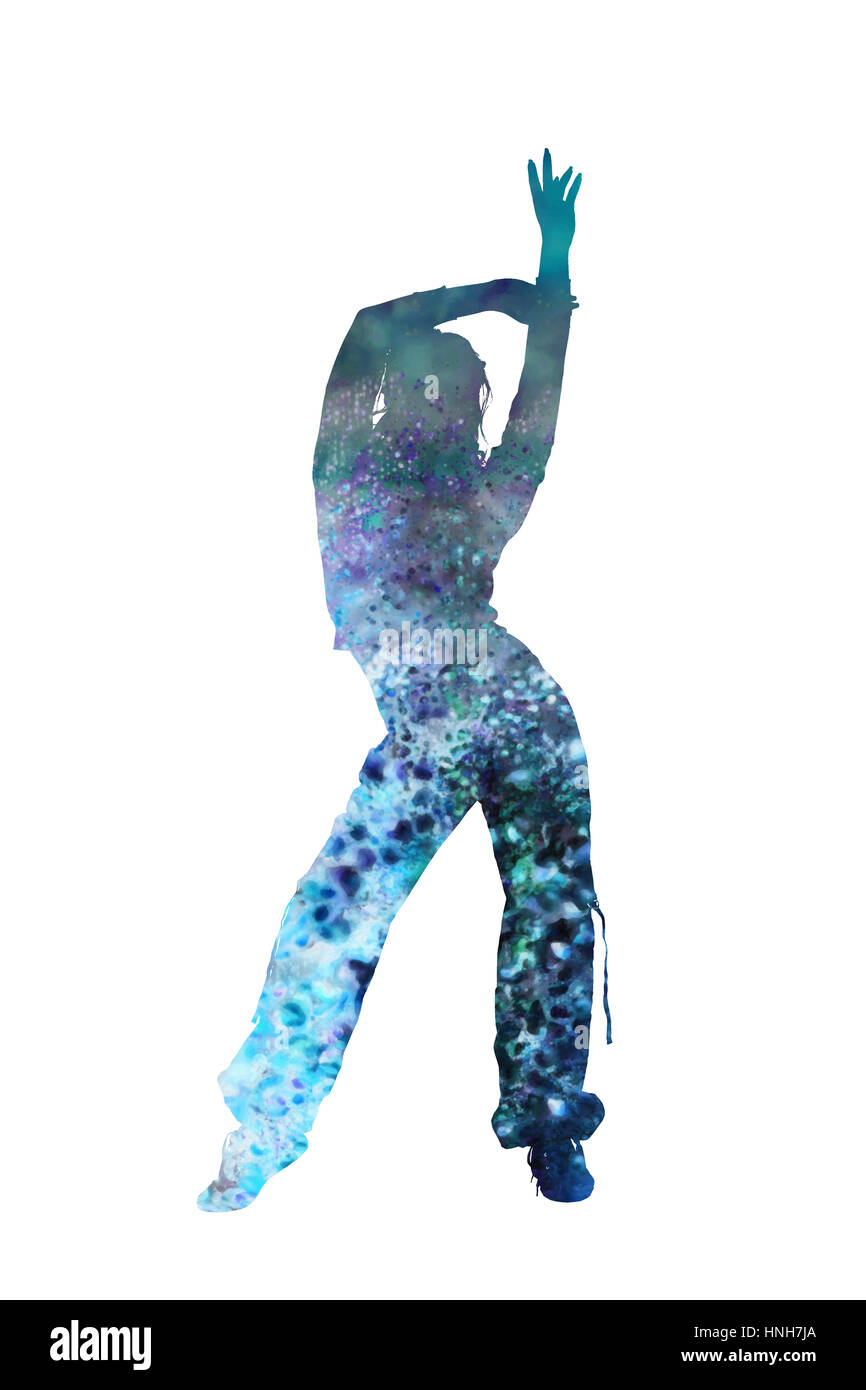 Dancing girl in double exposure, isolated on white background Stock ...