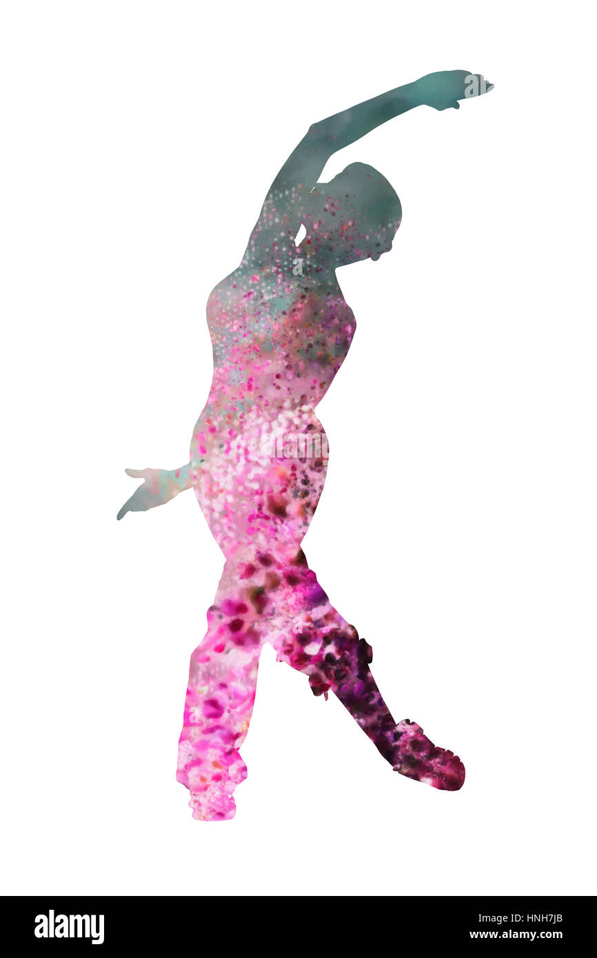 Dancing girl in double exposure, isolated on white background Stock ...