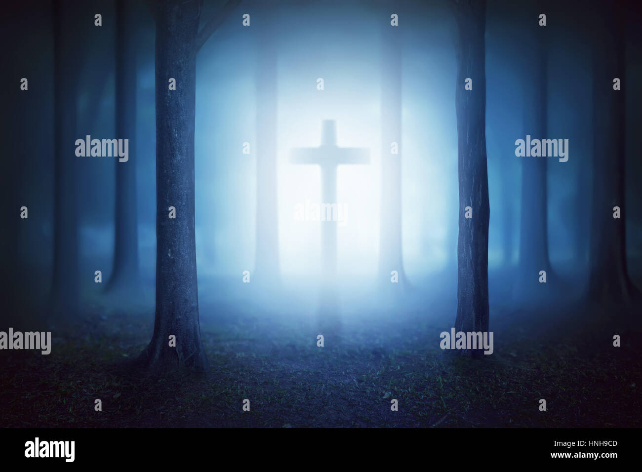 Silhouette of christian cross with moonlight on the forest Stock Photo ...