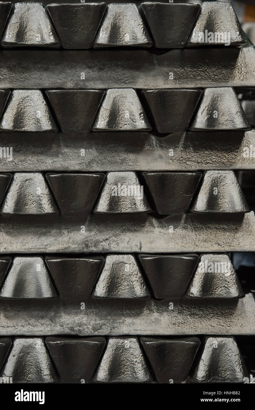 Stack of raw aluminum ingots in aluminum profiles factory, France Stock ...