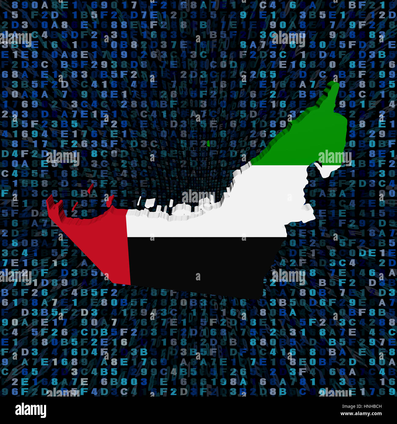 UAE map flag on hex code illustration Stock Photo - Alamy