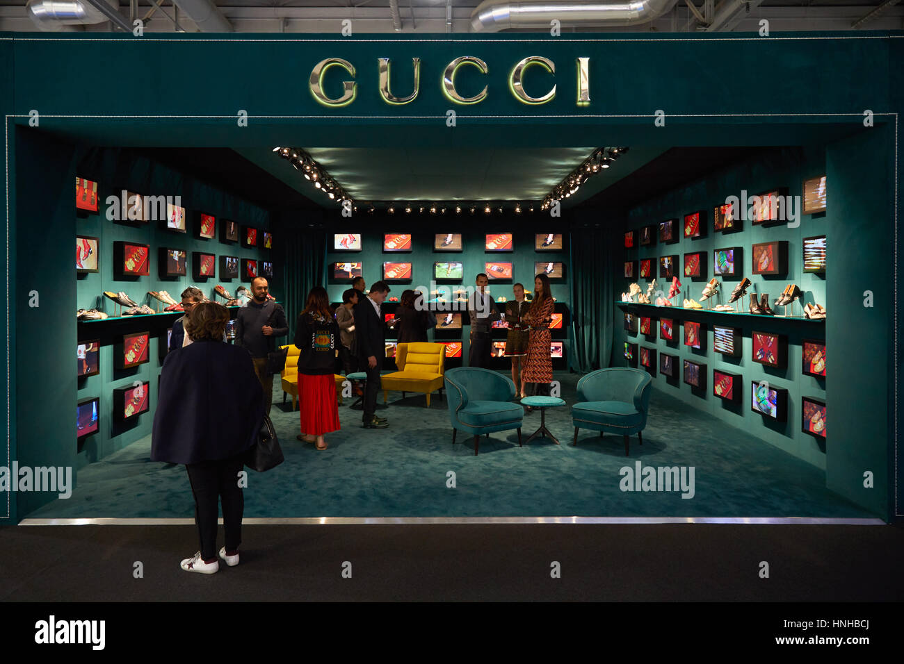 MILAN - SEPTEMBER 12: Gucci stand during Micam shoes trade show on ...