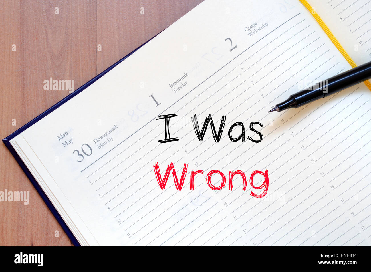 I was wrong text concept write on notebook Stock Photo - Alamy