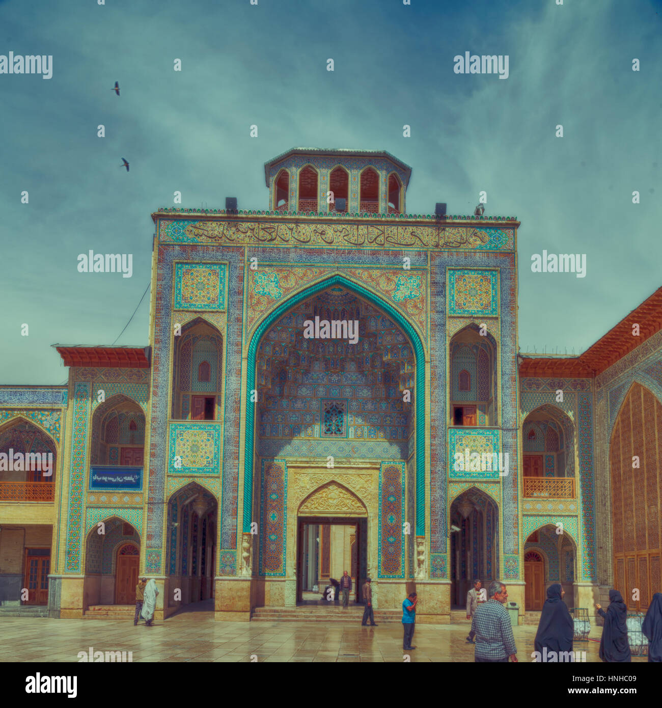 in iran the old mosque and traditional wall tile incision near minaret ...