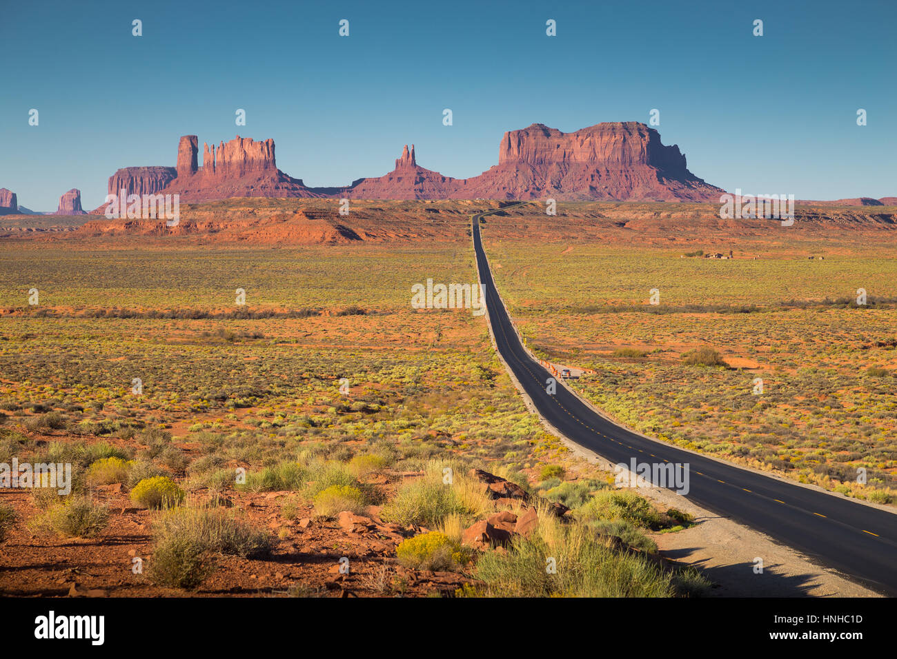 Classic panorama view of historic U.S. Route 163 running through famous ...