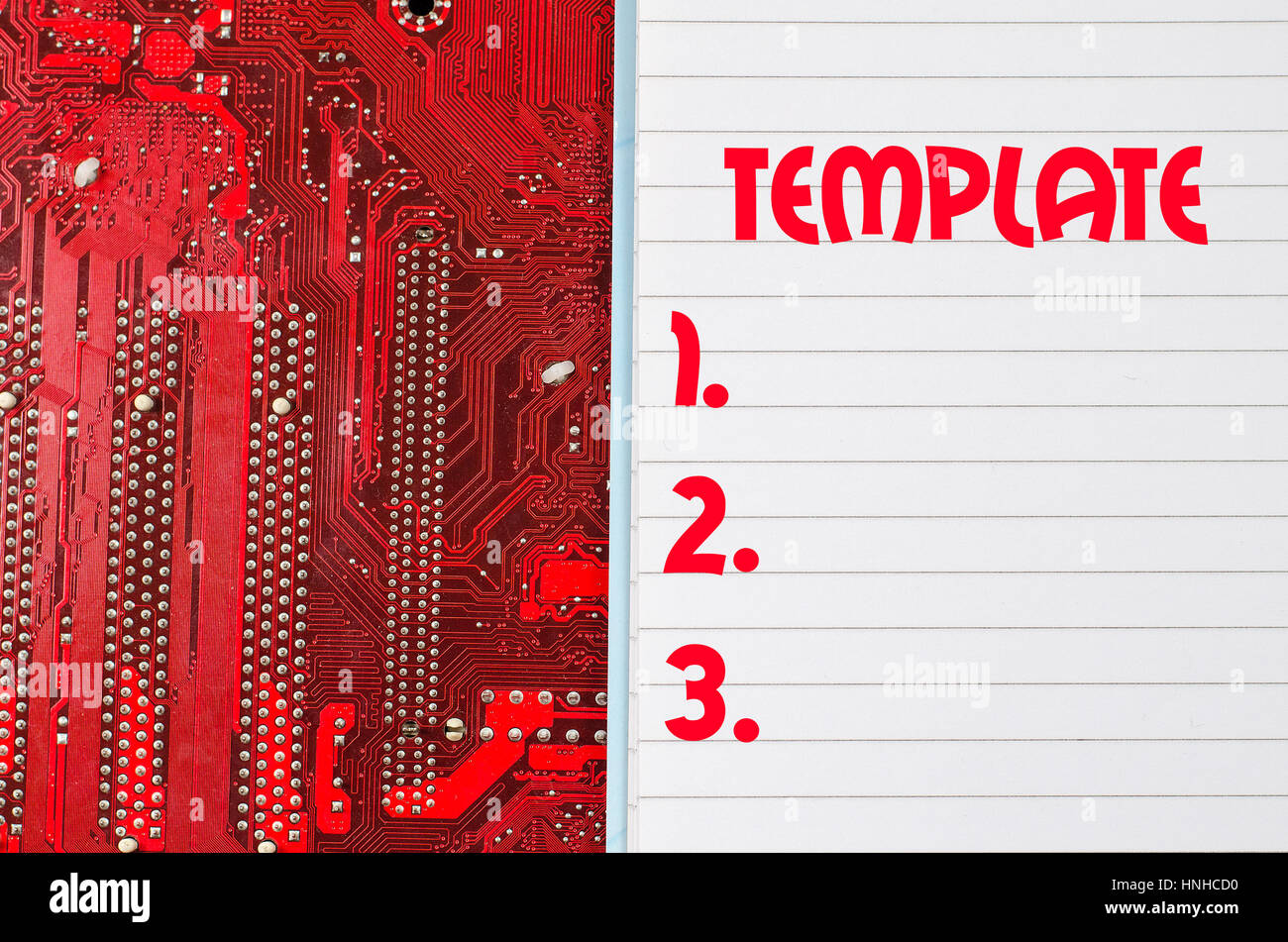 Red old dirty computer circuit board and text concept Stock Photo - Alamy