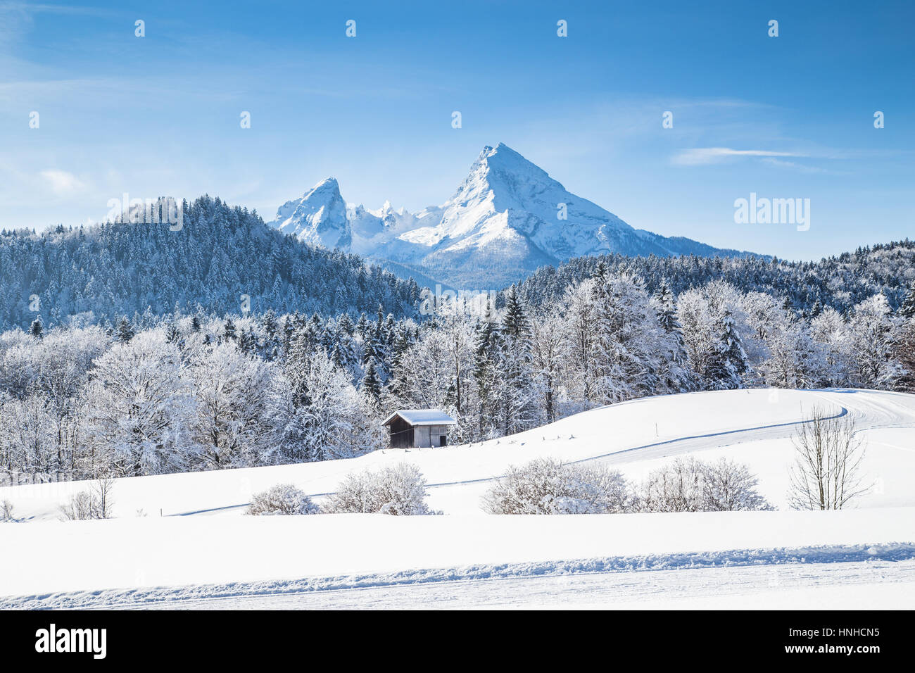 Beautiful view of scenic winter wonderland scenery with cross country ...
