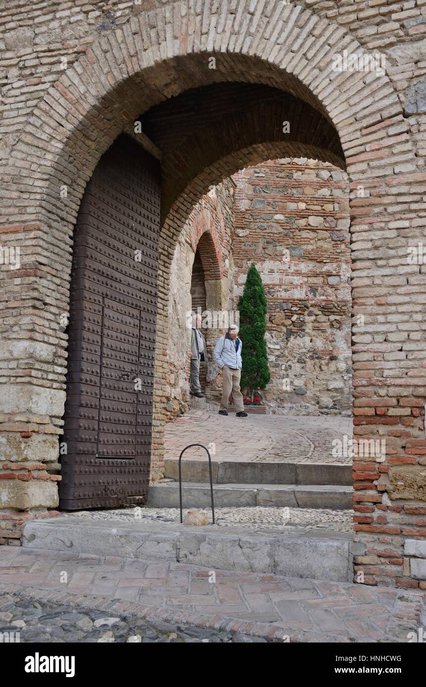 Arches at the Alcazaba, a palatial fortification in M‡laga, Spain Stock ...