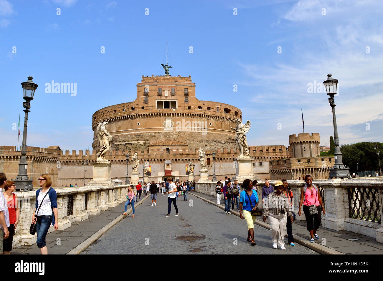 St. Angelo Bridge crossing the river Tiber to the historical Castle of the Holy Angel Stock ...