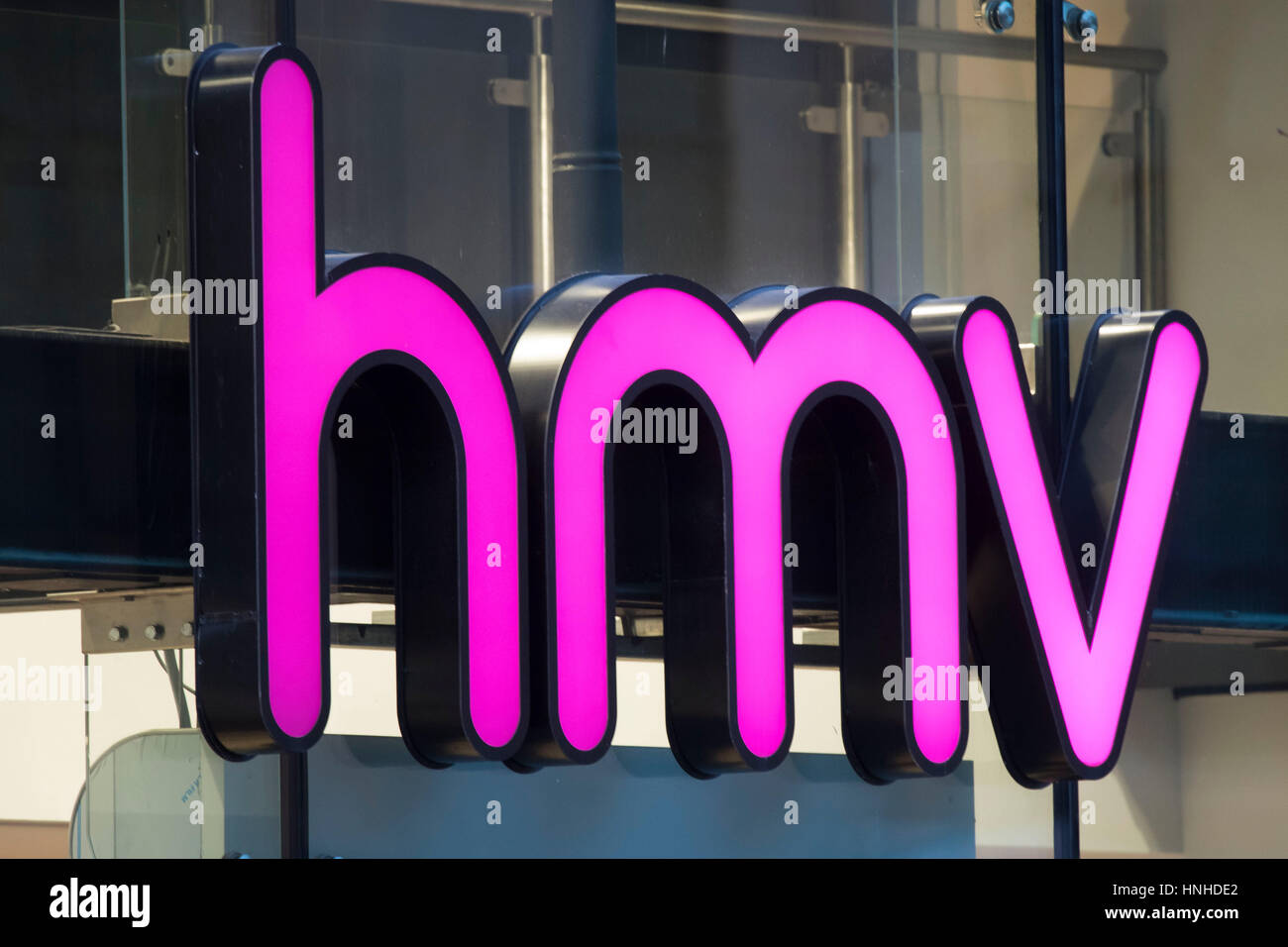 HMV store sign logo Stock Photo - Alamy