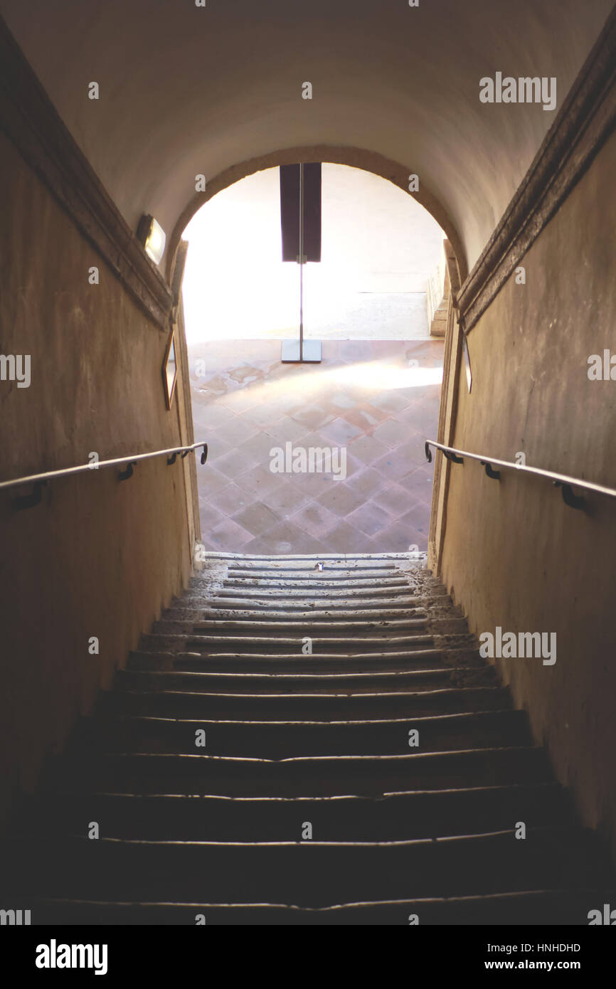 downstairs, descending stairs Stock Photo - Alamy