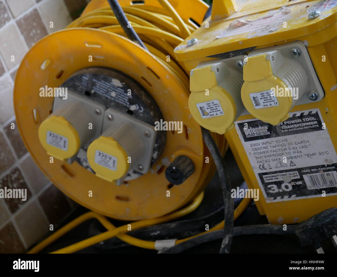 A portable transformer and reel with 2 output sockets capable of ...