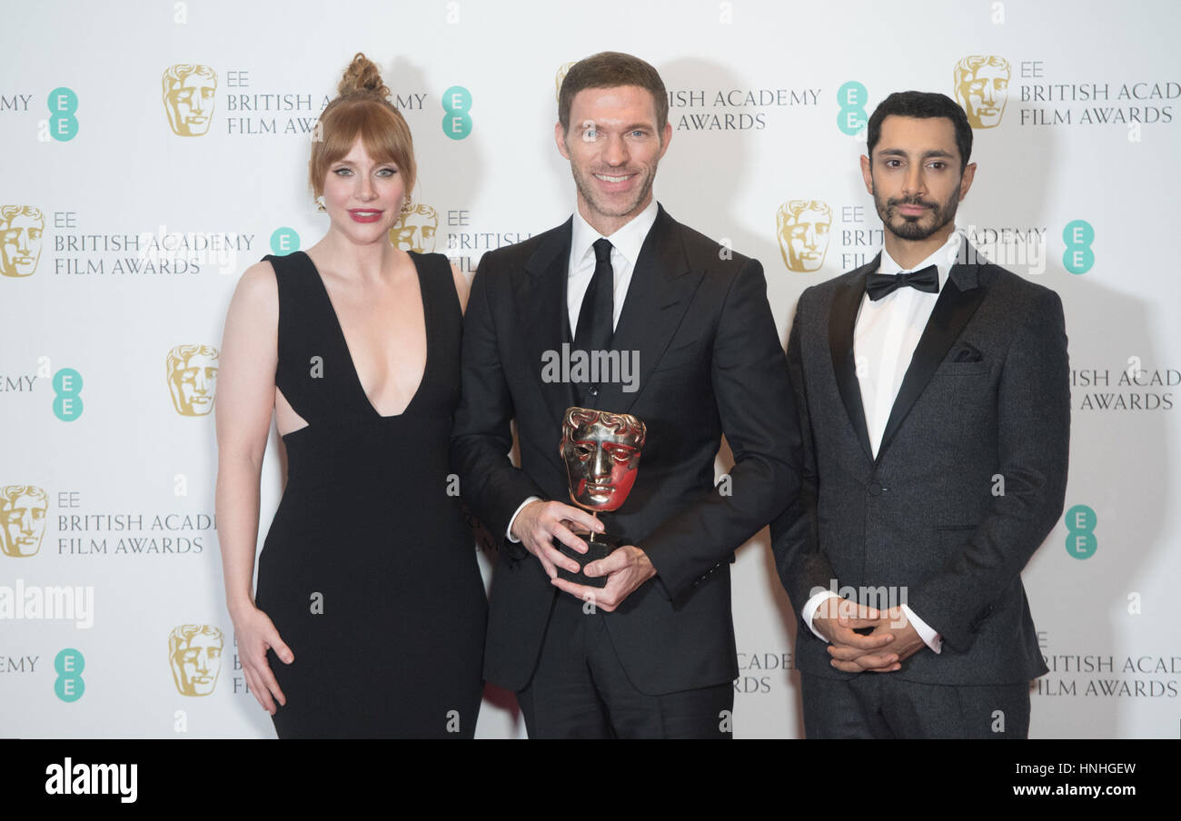 London, UK. 12th Feb, 2017. Animated Film Award winner Travis Knight (C ...