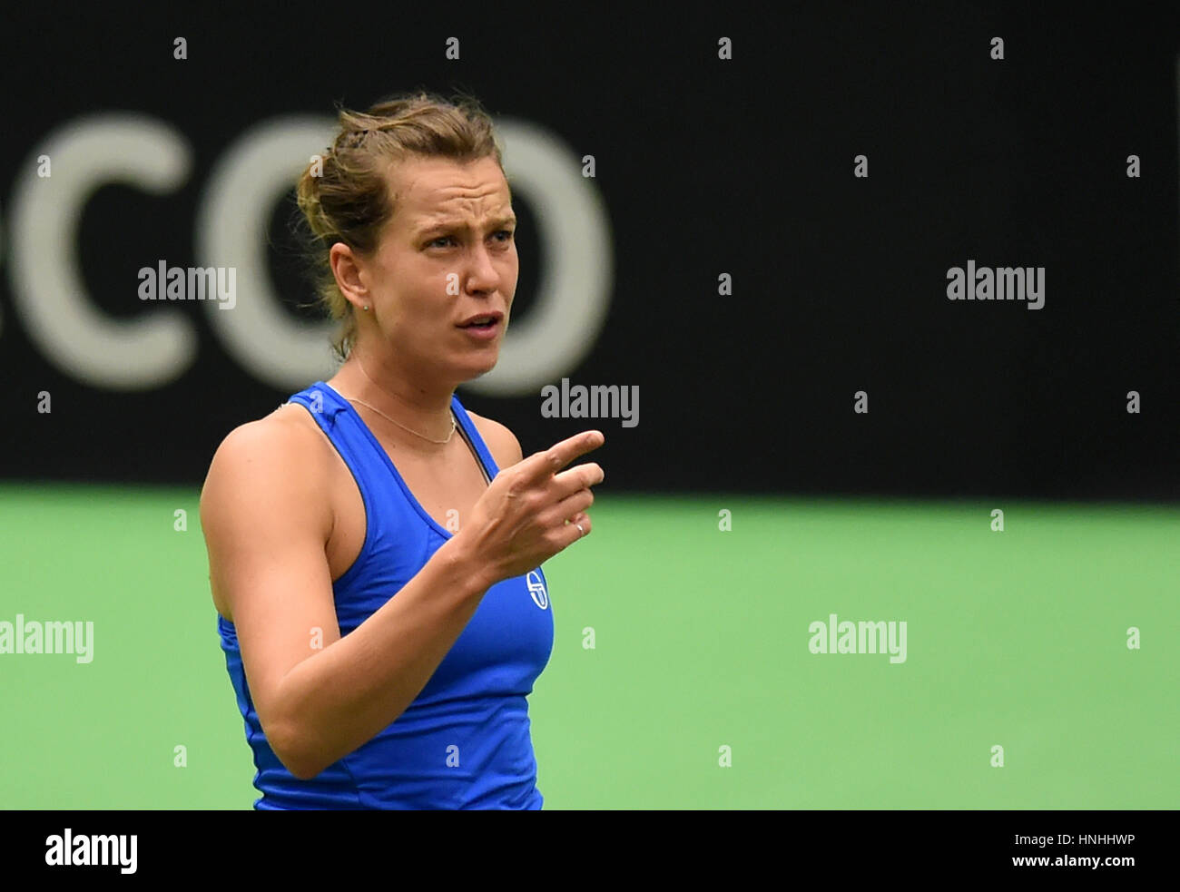 Czech tennis player Barbora Strycova in action during the tennis match ...
