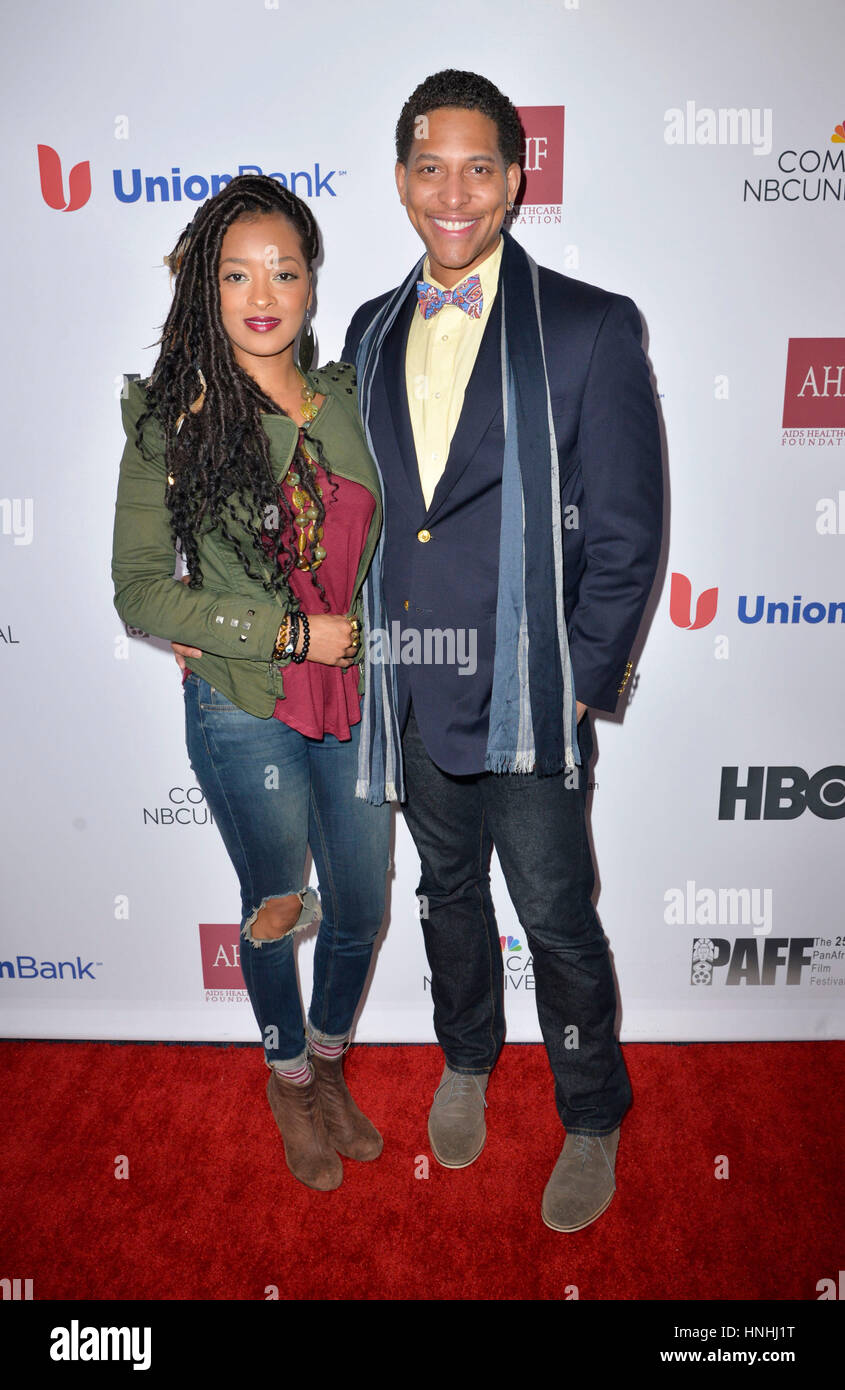 LOS ANGELES, CA- FEBRUARY 12: Jennia Fredrique Aponte, Nathan Hale ...
