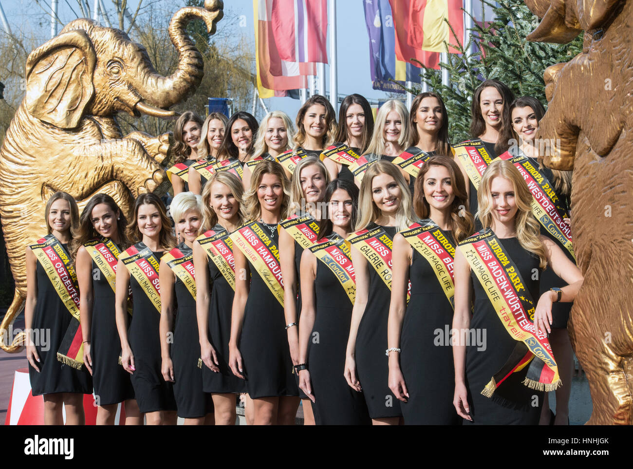 Rust, Germany. 13th Feb, 2017. Candidates of "Miss Germany" stand ...